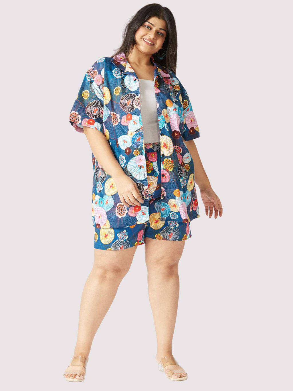 Blooming Wheels Half Co-ords Set | Women's Plus Size