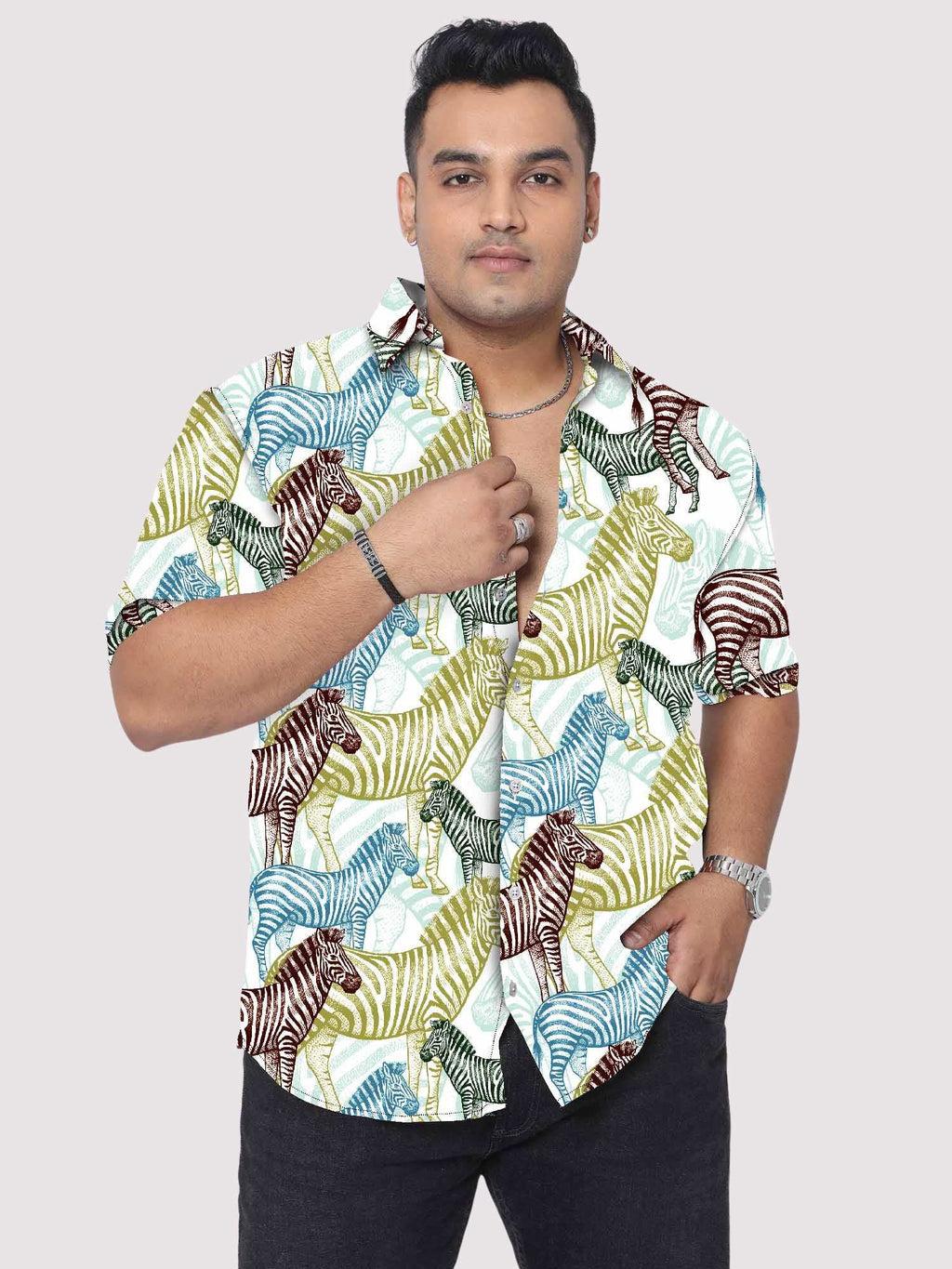 Colored Zebra Digital Printed Half Sleeve Shirt | Guniaa