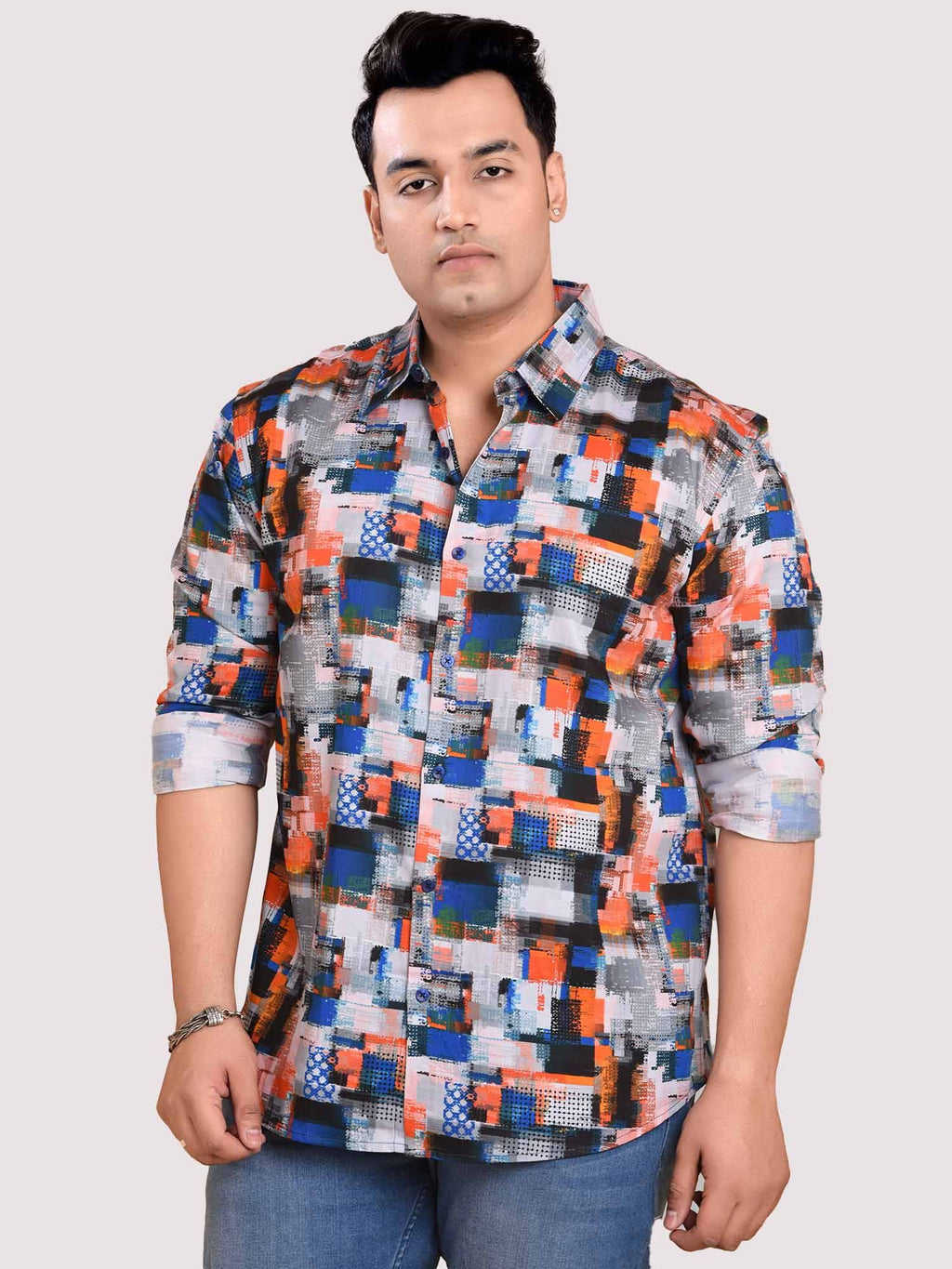 Buy Collar Blocks Printed Full Sleeve Men's Plus Size Online - Guniaa