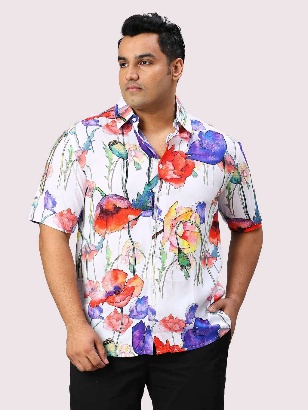 Flora Digital Printed Half Sleeve Men's Plus Size Shirt | Guniaa