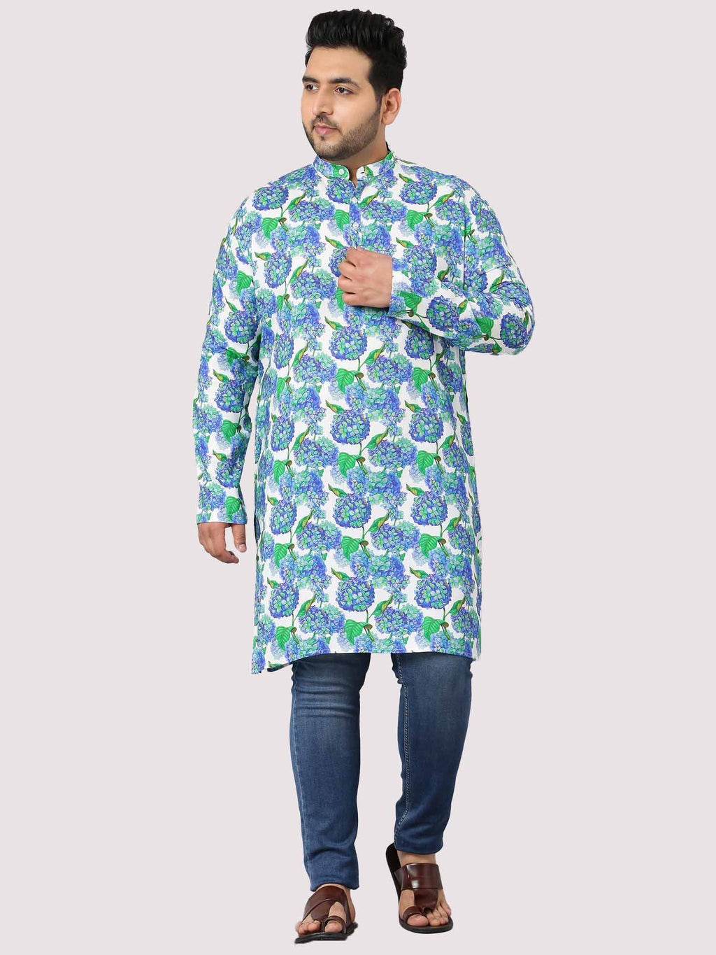 Buy Flowering Shrubs Printed Kurta Men's Plus Size Online - Guniaa