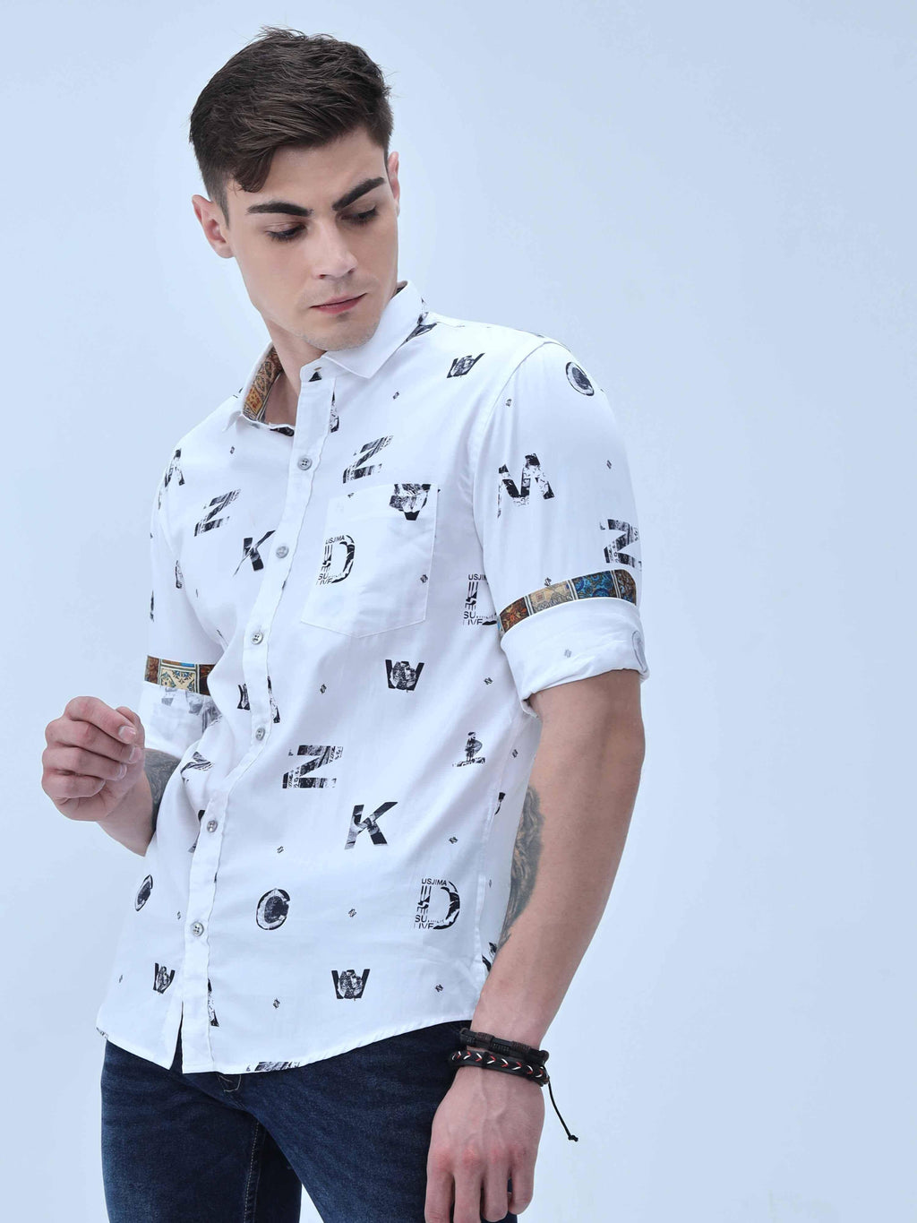 Buy Premium- A2Z Black & White Printed Full Shirt Online - Guniaa